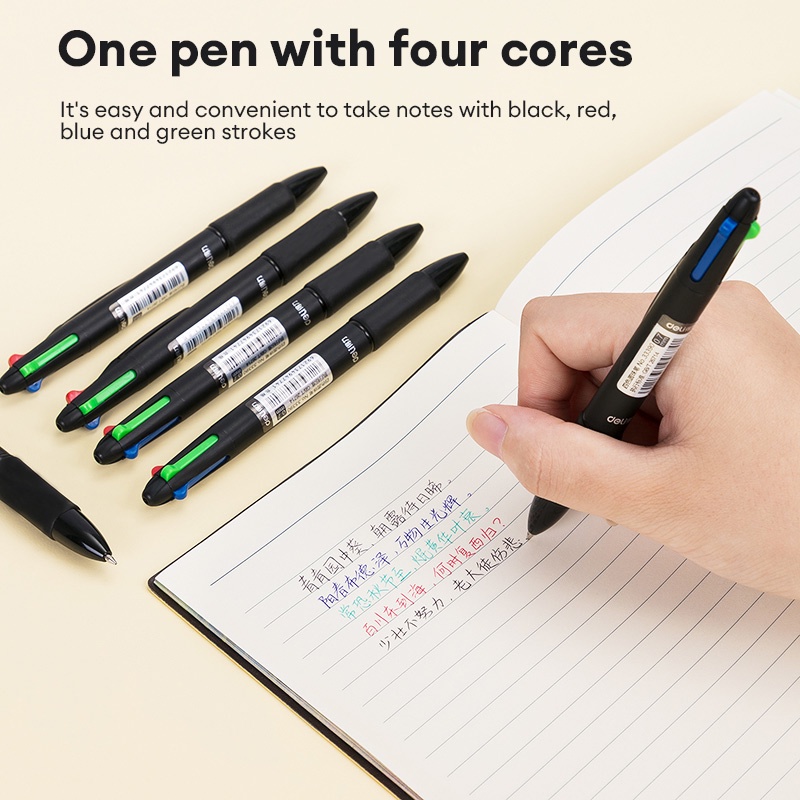 Deli Four-Color Ballpoint Pen 0.7mm Multicolor Ballpen Student Writing ...