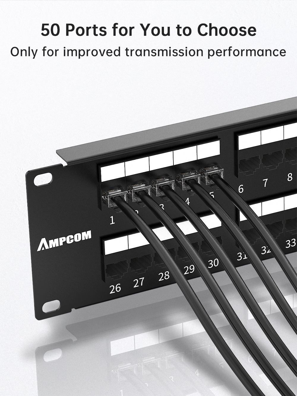 AMPCOM Telephone Voice 25/50 Ports Patch Panel, Cabinet Rack Mount - 1U ...