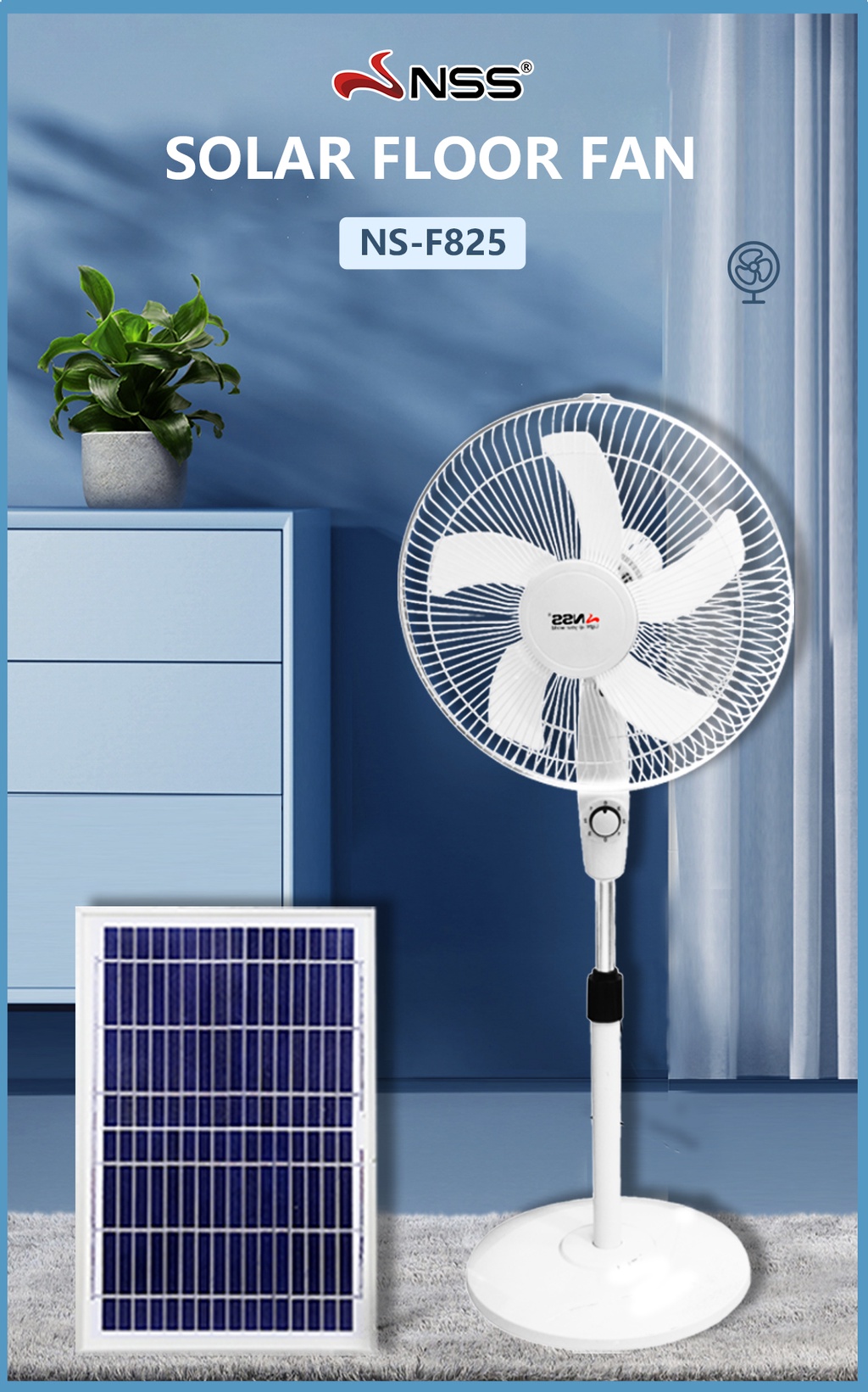 NSS solar electric fan with panel 9000mah solar fan 16 inch stand fan ...