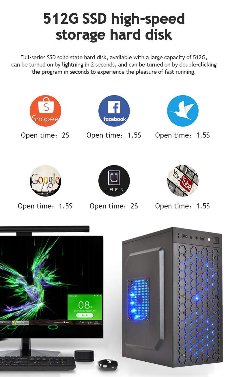 Computer set I7CPU SSD512G RAM16G Desktop Office Gaming PC Computers ...