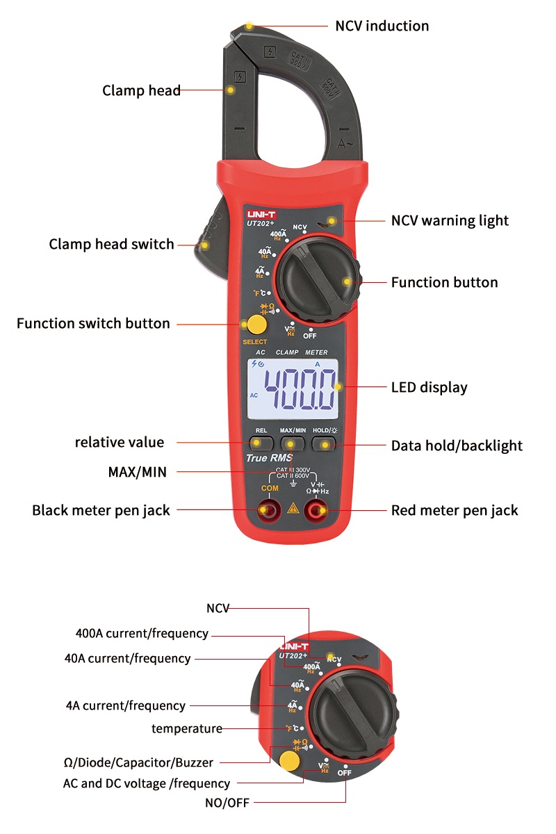 【Ready Stock】UNI-T Digital Clamp Meter UT201+/UT202+/UT203+/UT204 Plus ...
