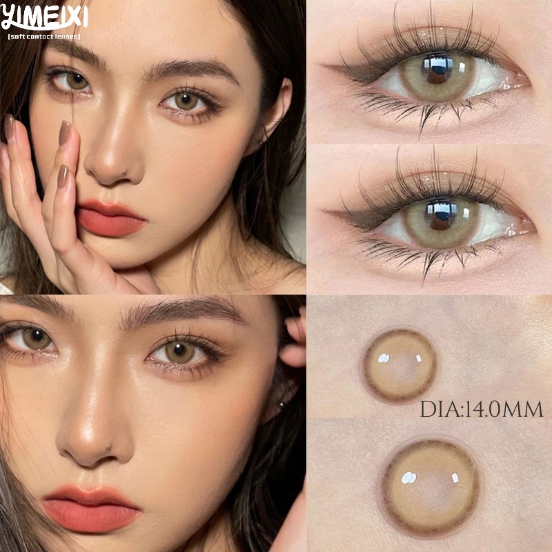2pcs 14.0mm grey contact lens with grade (0~-5.00) brown contact lens ...