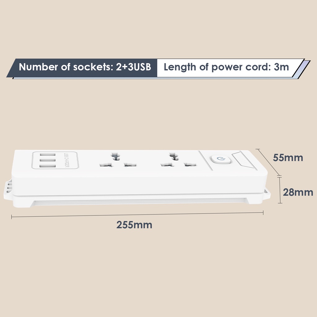 Deli 2M Power Strip Universal Triple Electirc Socket With 3 USB Port ...
