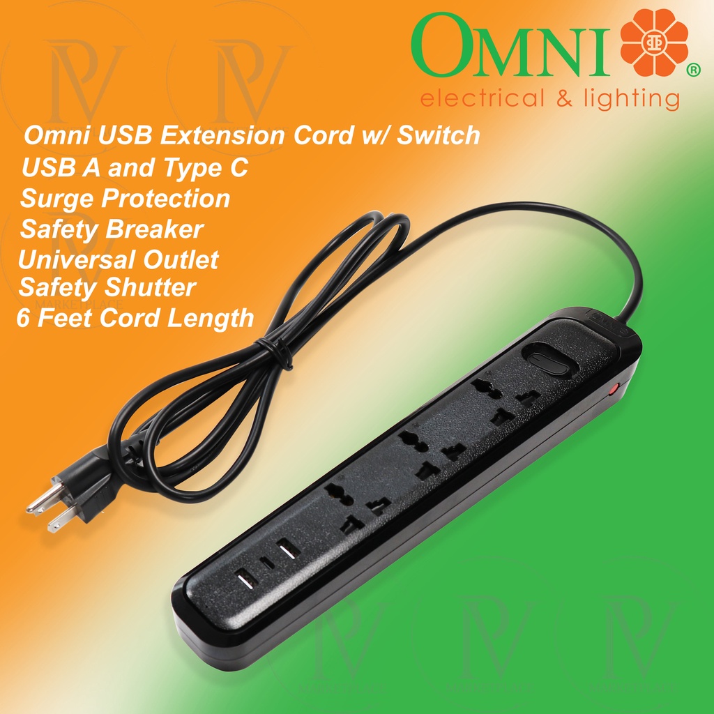 OMNI USB Extension Cord, USB A & Type C outlet, Fast Charging, Surge ...