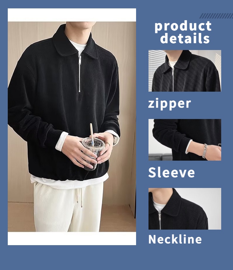 【4 Color】Zipper Design Long Sleeve Korean Polo For Men High Quality ...