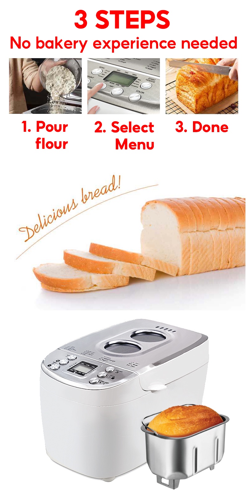 Multi Bread Maker Machine Auto Digital 19 In 1 Gluten Free Dough ...