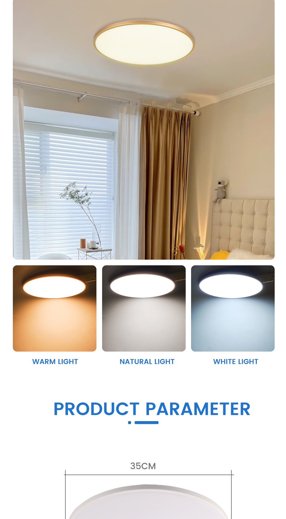Rong River Fully Sealed Ceiling Light 48W 36W 20W 3Color/White Surface ...
