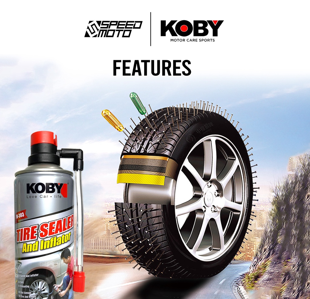 KOBY TIRE SEALER AND INFLATOR 450ML/600ML FOR MOTORCYCLE/CAR | Shopee ...