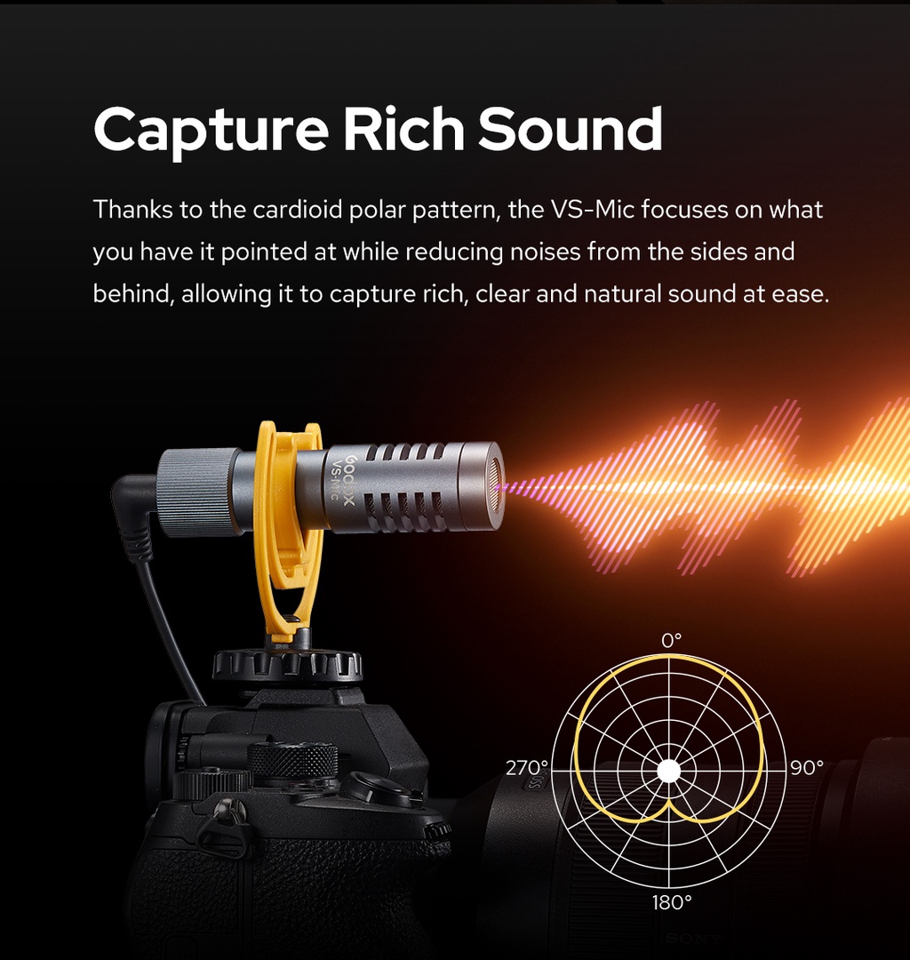 Godox VS-MIC Cardioid Condenser Mini Shotgun Mic Plug & Play for Camera ...