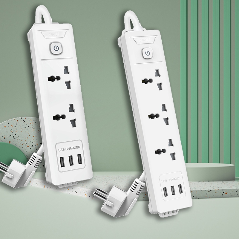 Deli 2M Power Strip Universal Triple Electirc Socket With 3 USB Port ...