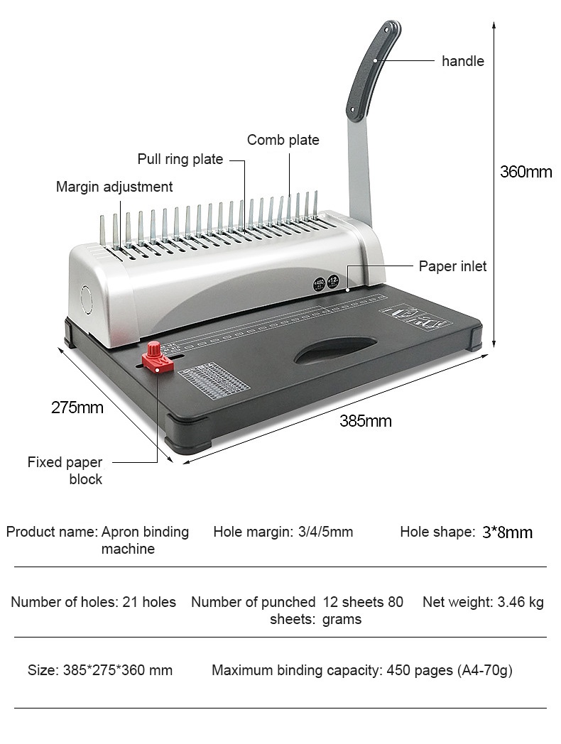 Ring / Comb Binding Machine A4/A3 Size Binding Machine Office 21 Hole Comb Binding Machine ...