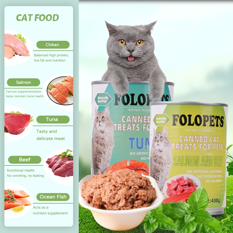 FOLOPETS Wet Cat Food In Can 100g/430g Pure Natural Organic Cat Can ...