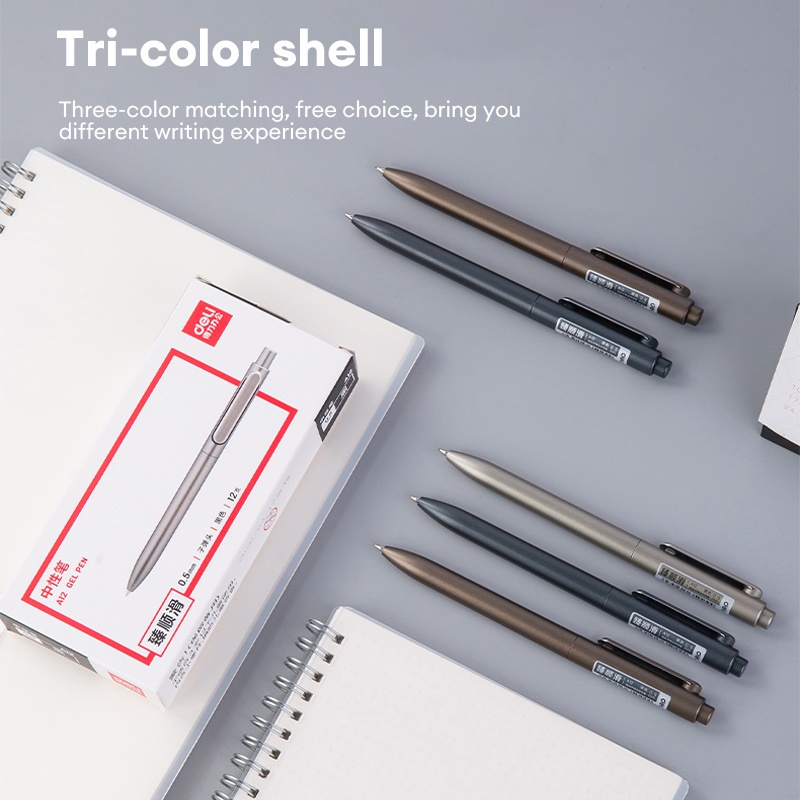 Deli Metal Gel Pen 0.5mm Black Ink Smooth Writing Pen Office Sign Pen ...