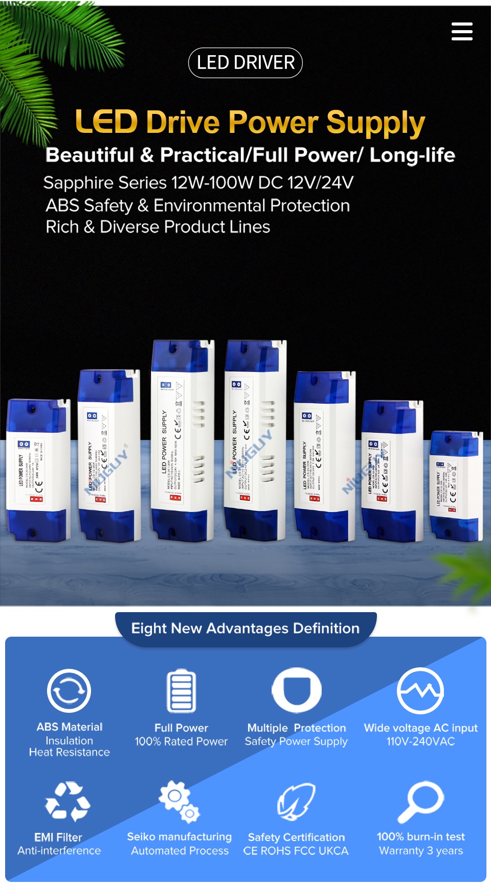 36Watts LED Power Supply Driver,110V-240VAC to DC12V3A/24V1.5A Led ...