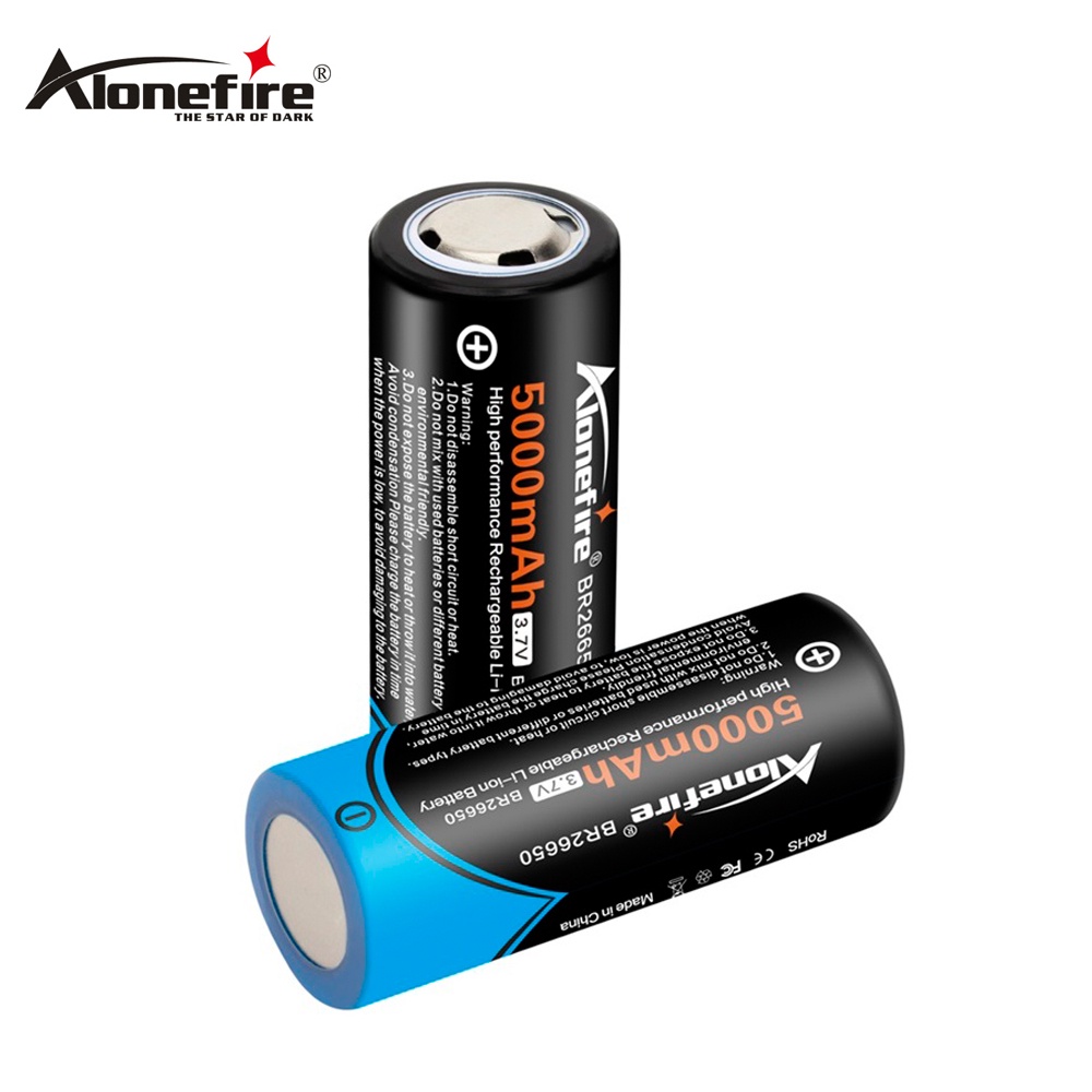 AloneFire 26650 Large Capacity Lithium Battery 5000mAh Rechargeable 3 ...