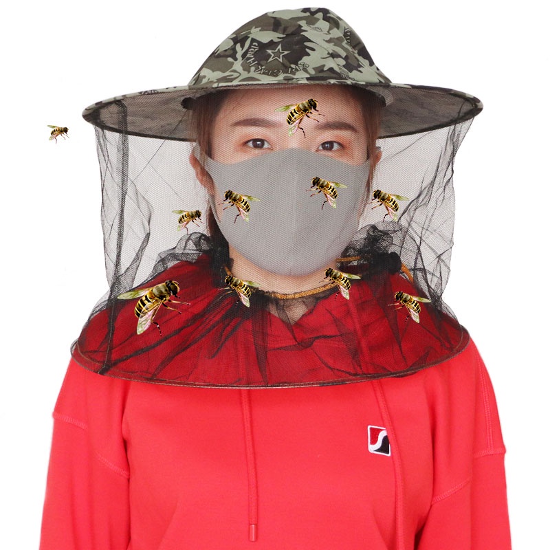 【Ready stock】Beekeeping Hat Mosquito Camouflage Bee Insect Net Veil Hat ...