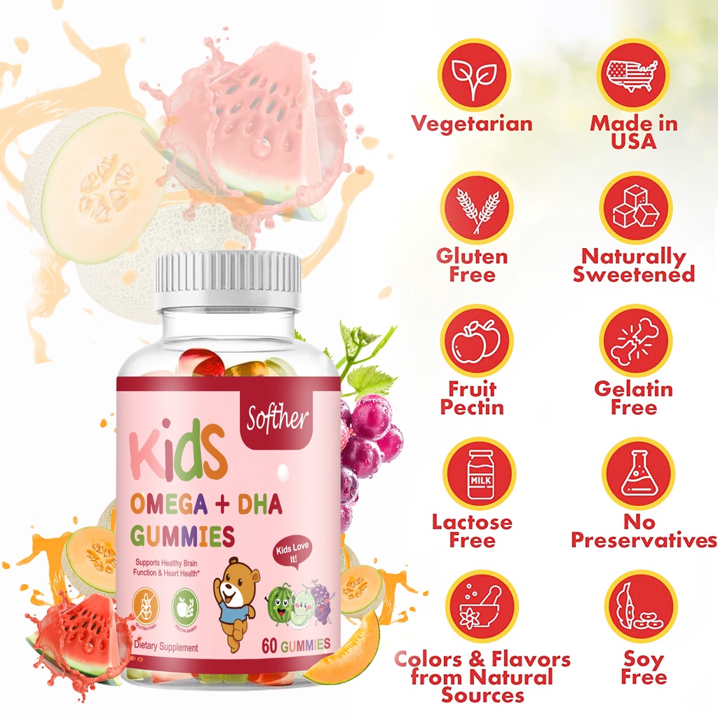 Softher Kids Gummies OMEGA DHA Vitamin C Children Gummy Health Supports ...