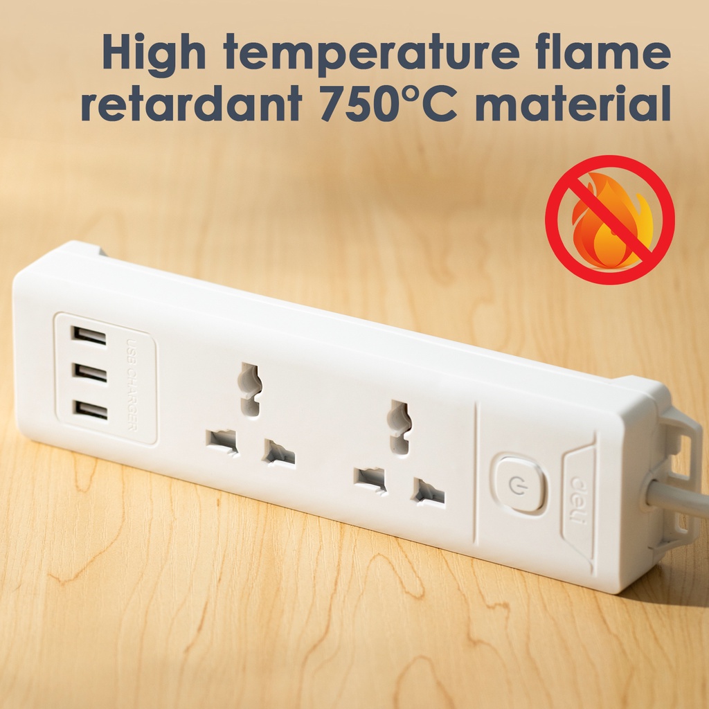 Deli 2M Power Strip Universal Triple Electirc Socket With 3 USB Port ...