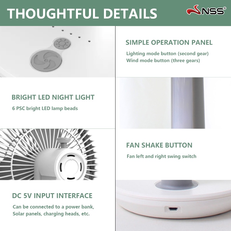 NSS 8‘’ Solar Desk Fan Solar Electric Fan solar rechargeable fan with ...