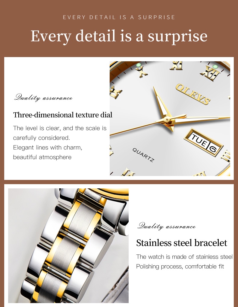 Olevs Relo For Women Waterproof Stainless Steel Gold Silver With Box ...