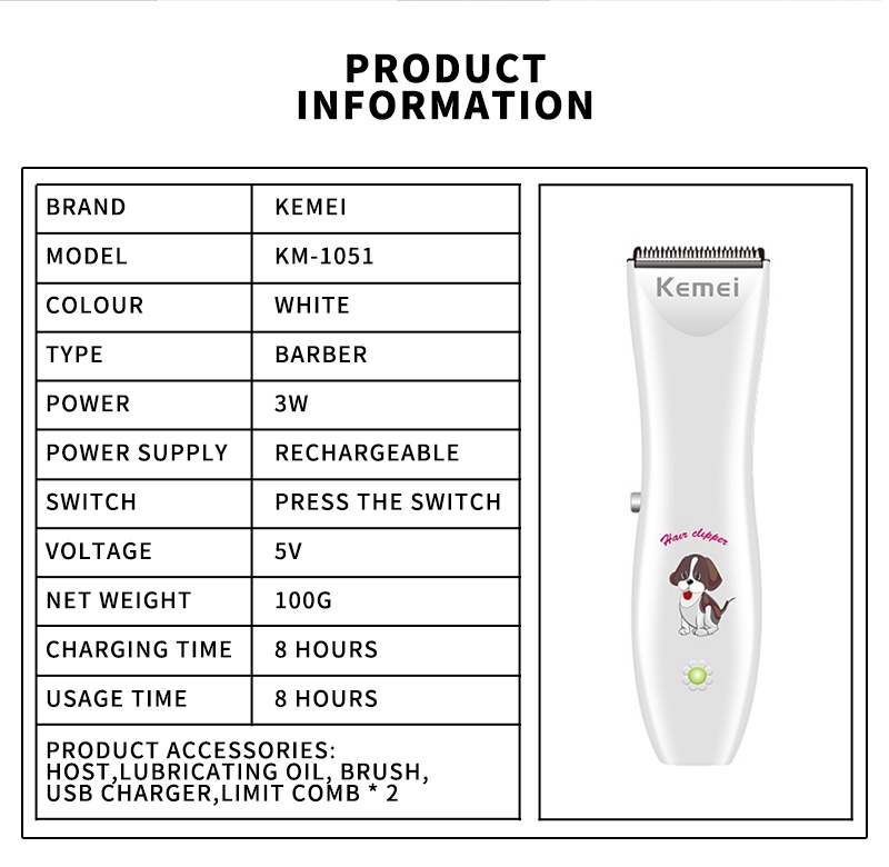 Kemei Electric Low-noise Pet Hair Razor Cat Dog Electric Clipper ...