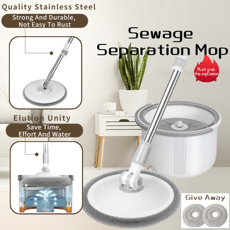 【Gift】Mop with spinner and Bucket Clean Dirty Water Separation Self ...