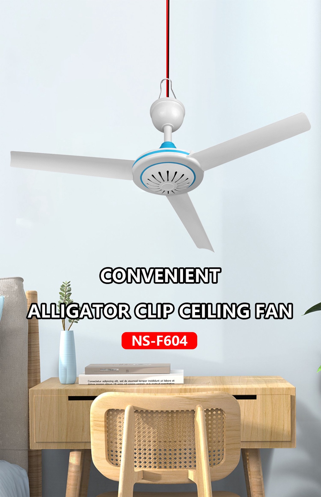 NSS Electric Ceiling Fan 5 Blades 700 mm Portable Hanging Fan 12V 12W ...