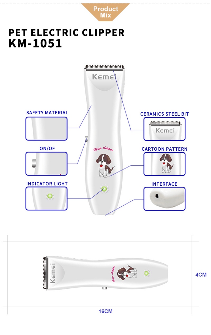 Kemei Electric Low-noise Pet Hair Razor Cat Dog Electric Clipper ...