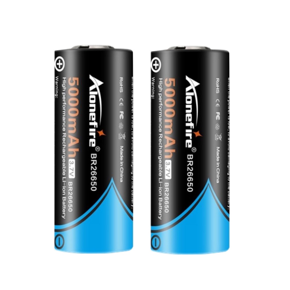 AloneFire 26650 Large Capacity Lithium Battery 5000mAh Rechargeable 3 ...