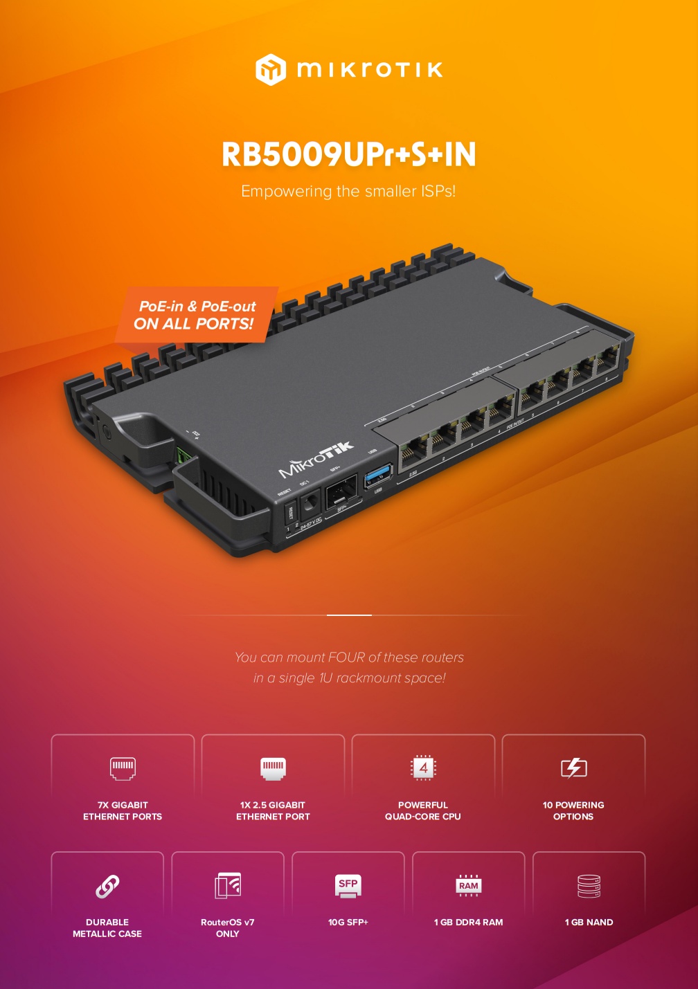 MikroTik RB5009 POE Version (RB5009UPr+S+IN) - (8) Gigabit ports w/ POE ...