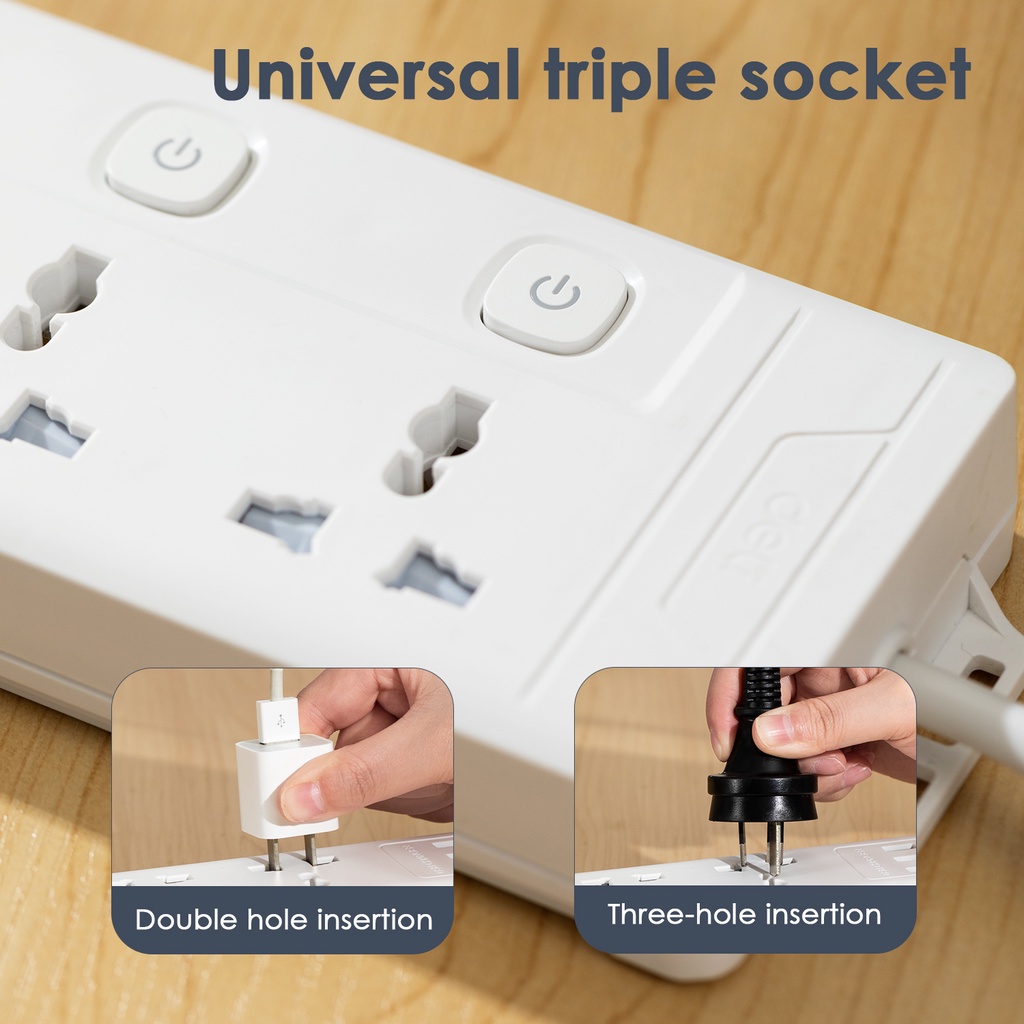 Deli 2M Universal Extension Socket Power Socket Independent Switch USB ...