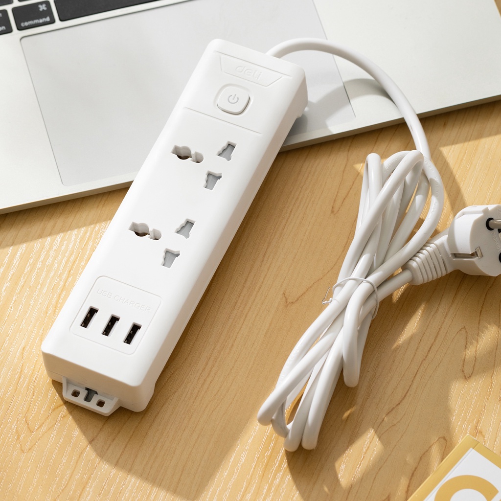 Deli 2M Power Strip Universal Triple Electirc Socket With 3 USB Port ...