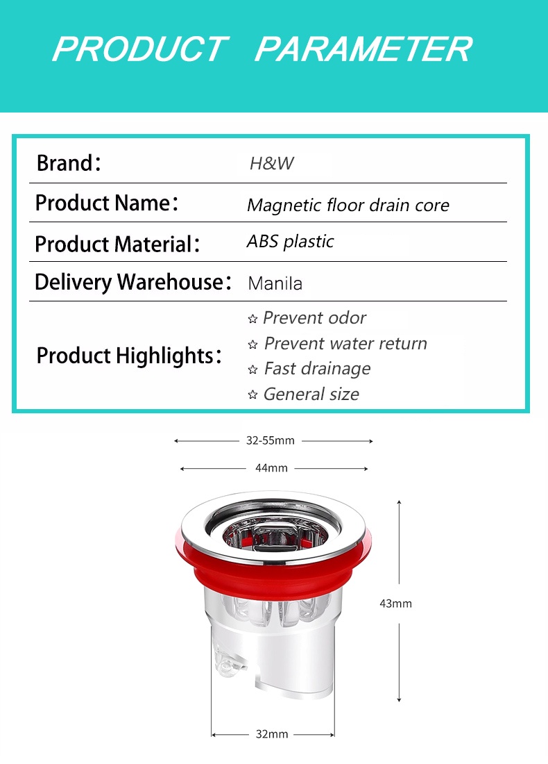 H&W Abs Magnetic Floor Drain Core Universal Insect And Odor Resistant ...