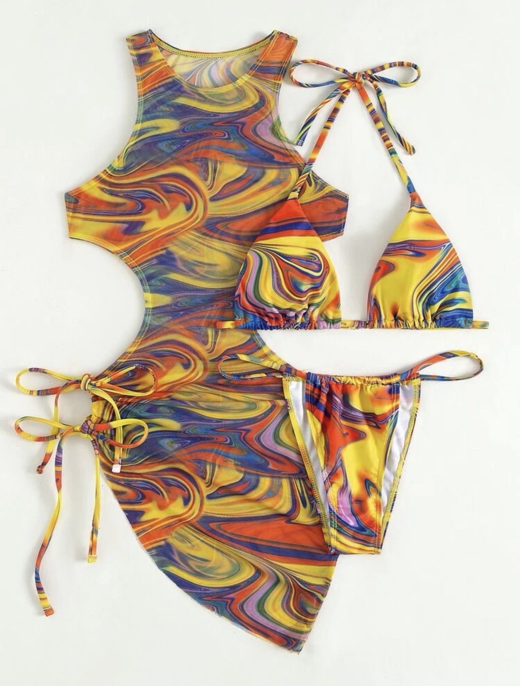 New Hollow Binding Bikini Set Drawcord Three-Piece Swimsuit | Shopee ...