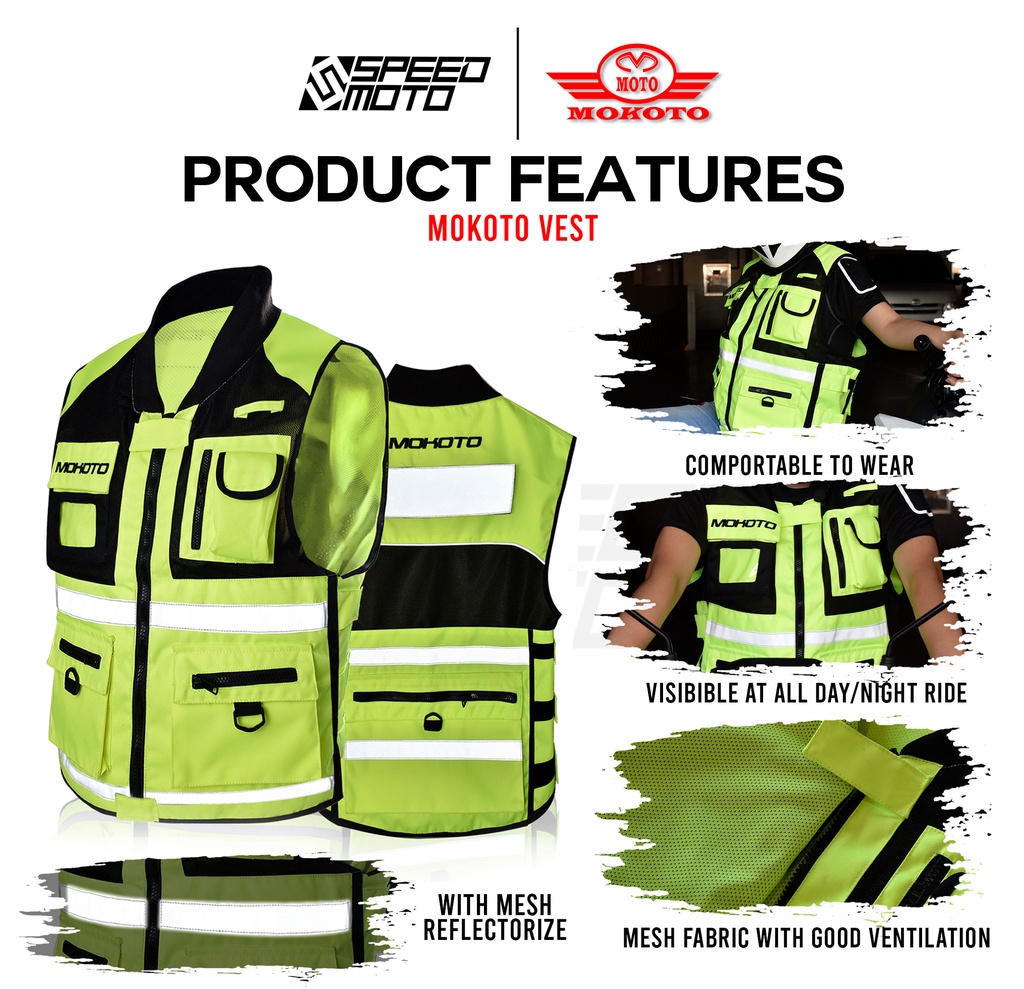 MOKOTO HIGH VISIBILITY MULTI-POCKETS REFLECTORIZED VEST / ADJUSTABLE ...
