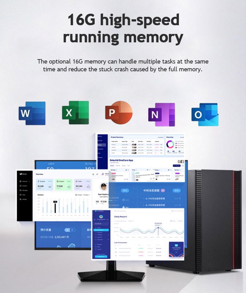 Computer set I7CPU SSD512G RAM16G Desktop Office Gaming PC Computers ...
