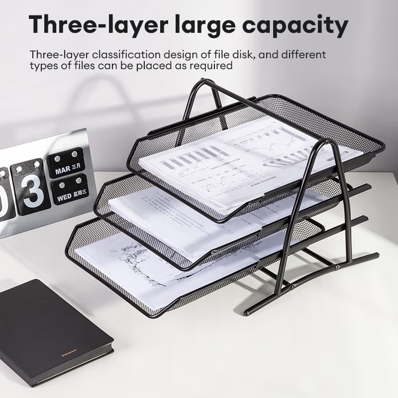 Deli 3 Layer Desk File Organizer Document Paper Tray Magazine Case ...