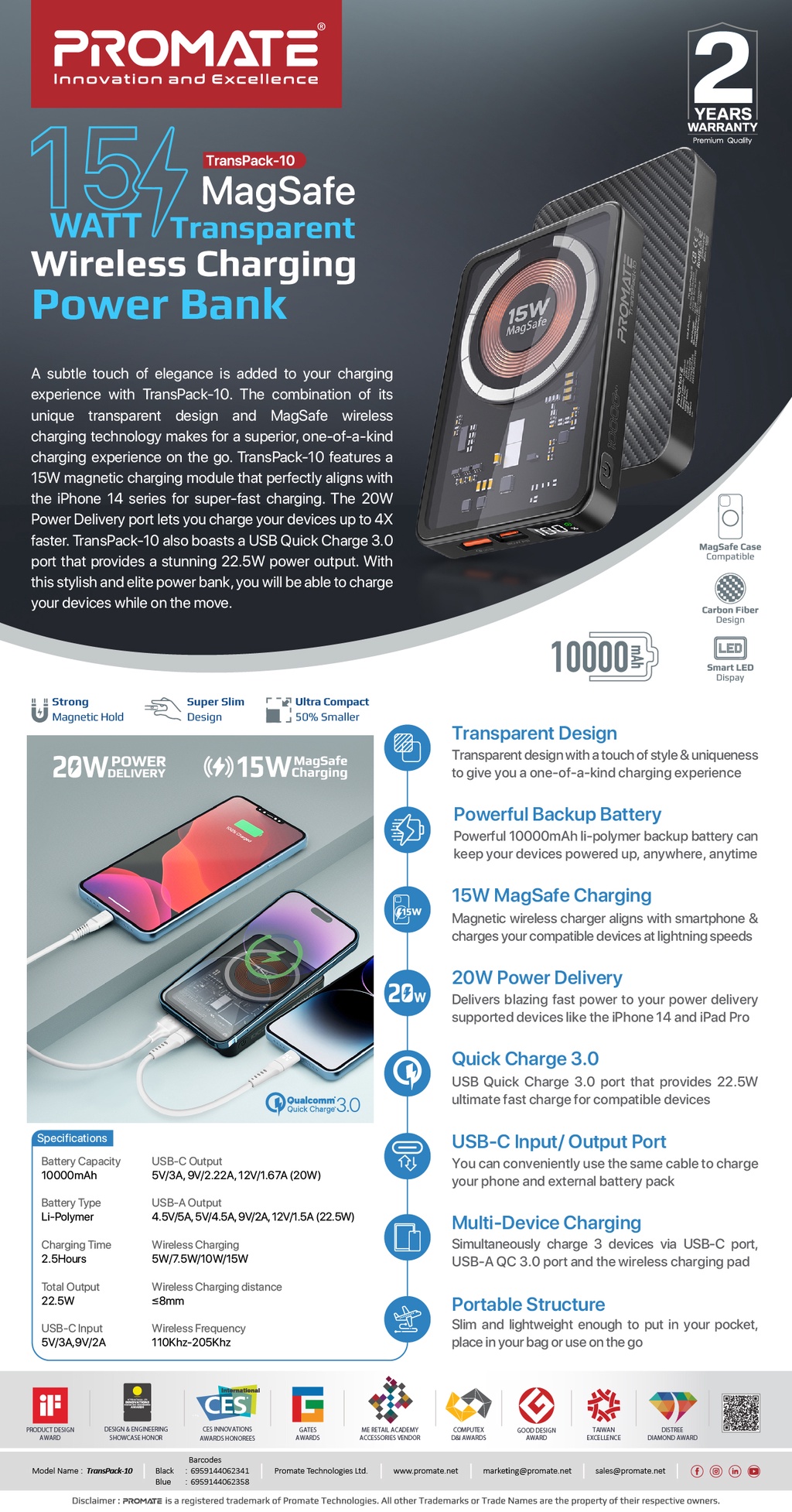 Promate TransPack-10 Transparent 15W Magnet Safe Wireless Charging ...
