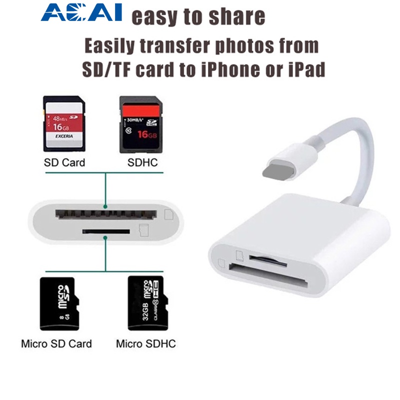 ACAI 2 In 1 SD TF Memory Card Adapter for iphone 13 12 8Pin To SD TF ...
