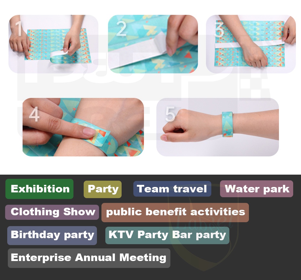 custom disposable wristband sticker paper tyvek swim concert sticky ...