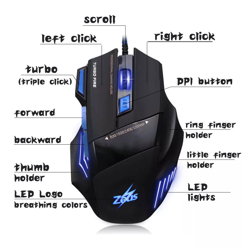 Zeus M330 High Speed Gaming Mouse 6 DPI Adjustment RGB Light For Game ...