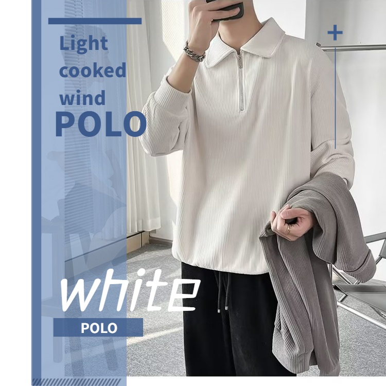 【4 Color】Zipper Design Long Sleeve Korean Polo For Men High Quality ...