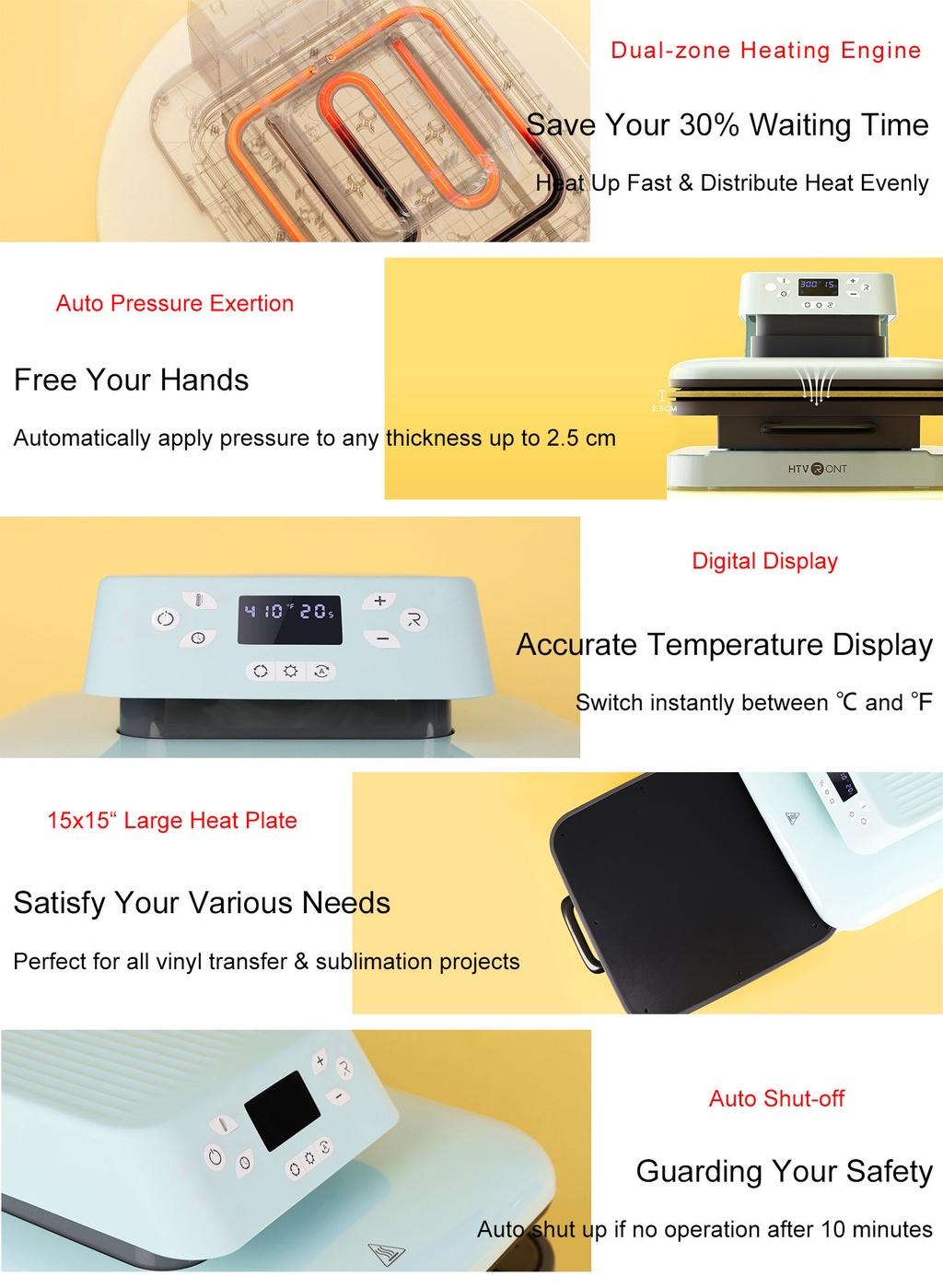HTVRONT 15"x15" 220V Auto Heat Press Machine Transfer Sublimation ...