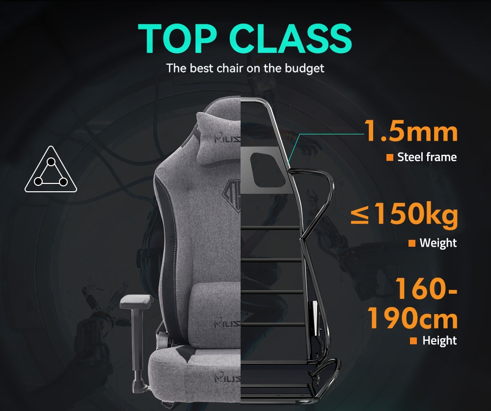 MUSSO 199A Gaming Chair Extra Large Size High-Back Fabric Office Chair ...