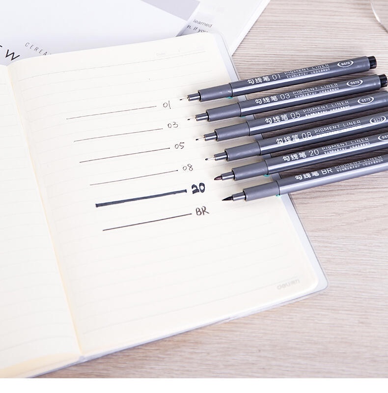 Deli 6Pcs Pigment liner Waterproof Black Ink Art Paint Pen School ...