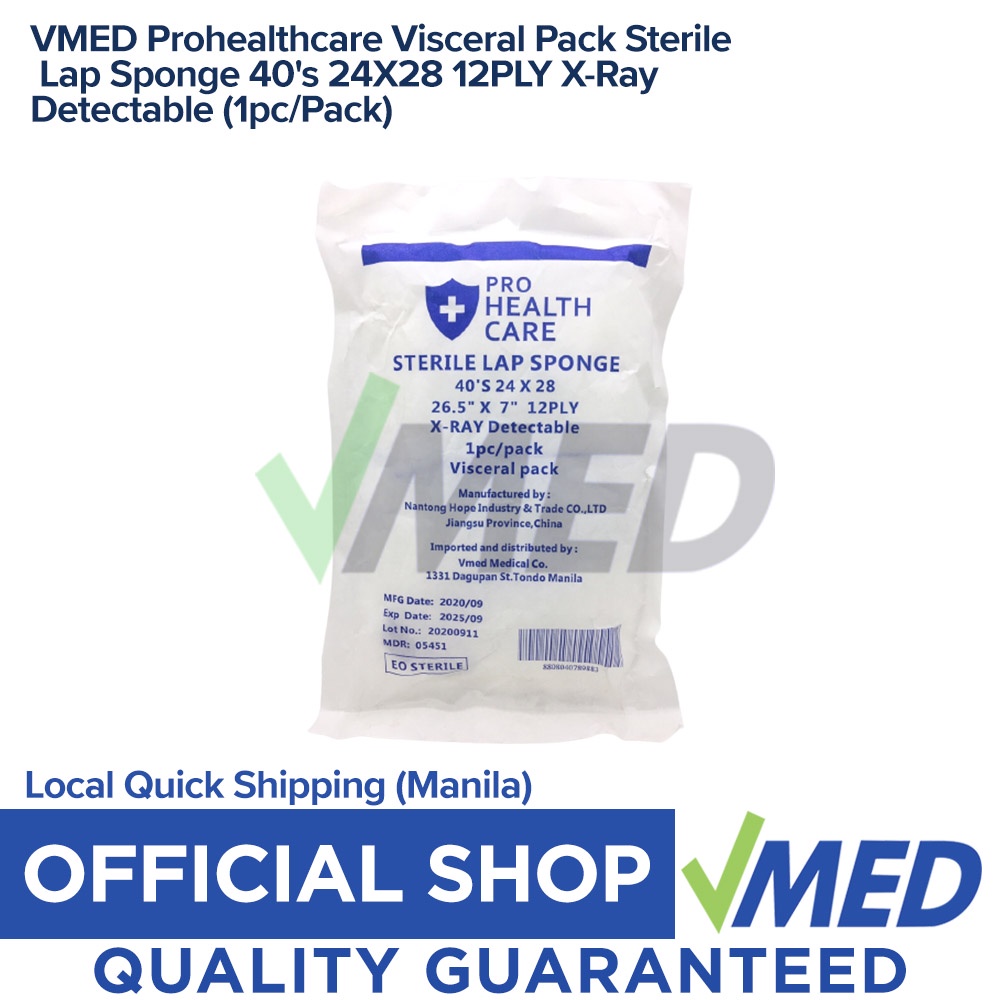 VMED Prohealthcare Visceral Pack Sterile X-Ray Detectable Lap Sponge 26 ...