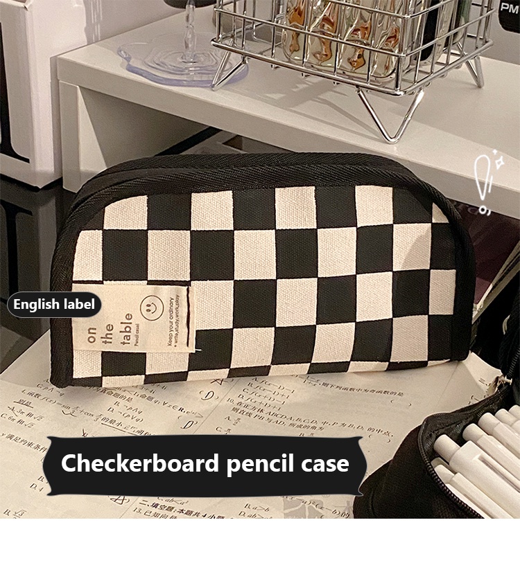 INS Checkerboard Pencil case High-value Simple large-capacity junior ...