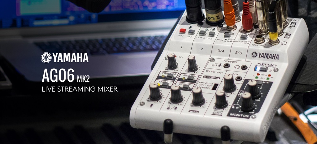 Yamaha AG06 MK2 6-Channel Audio Mixer w/ XLR 3 Pin, 6.35mm 3.5mm TRS ...