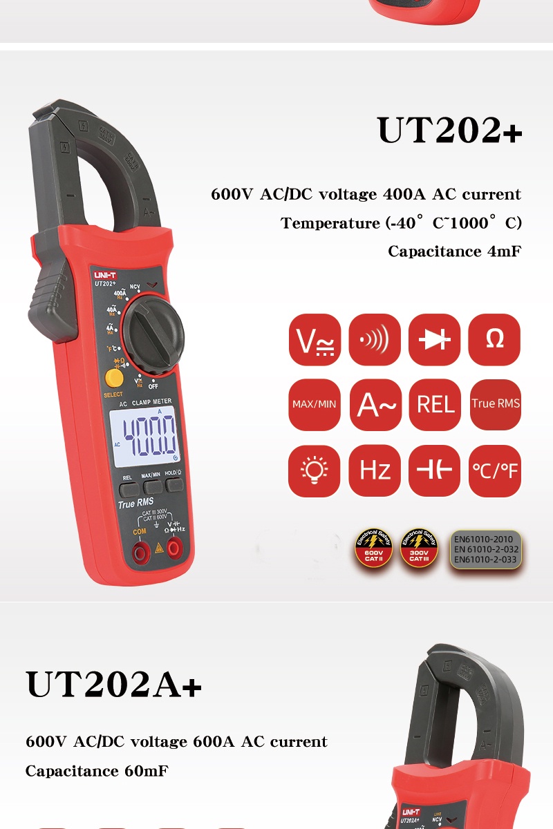 【Ready Stock】UNI-T Digital Clamp Meter UT201+/UT202+/UT203+/UT204 Plus DC AC Current Auto Range ...