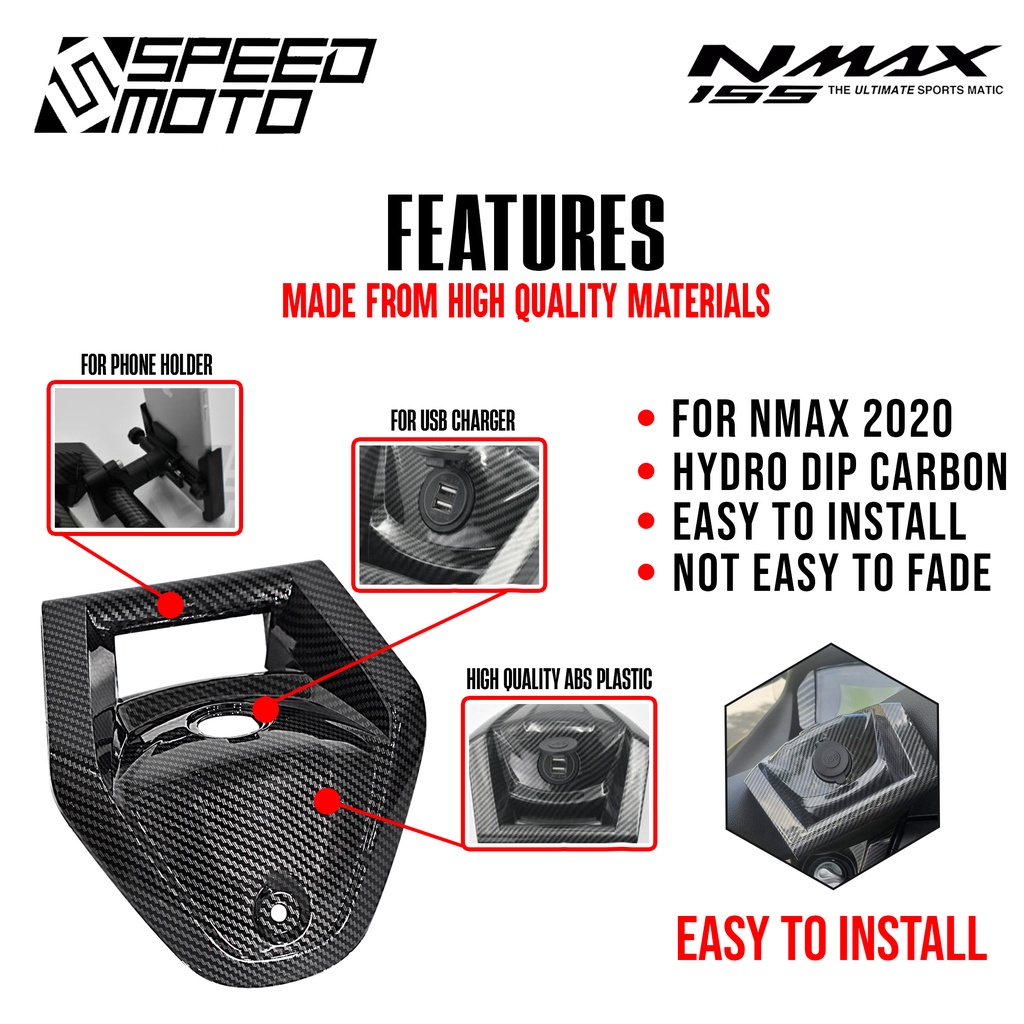 NMAX 2020/ NMAX 2021HANDLE BAR COVER WITH HOLDER CARBON / MATTE BLACK ...
